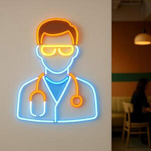 Doctor With Stethoscope Neon Sign. Hospital Light. Clinic Led Sign ...