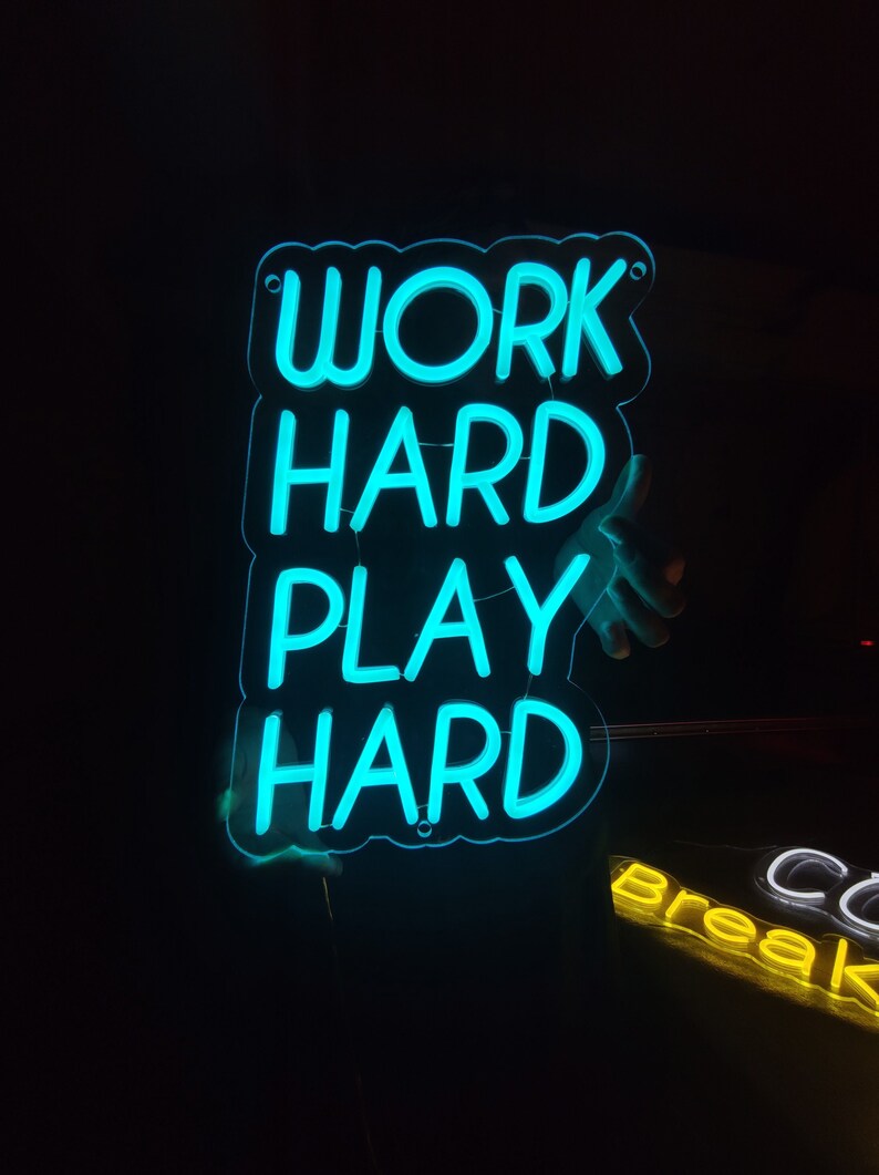Work Hard Neon Sign Play Hard Neon Sign Custom Text Led - Etsy
