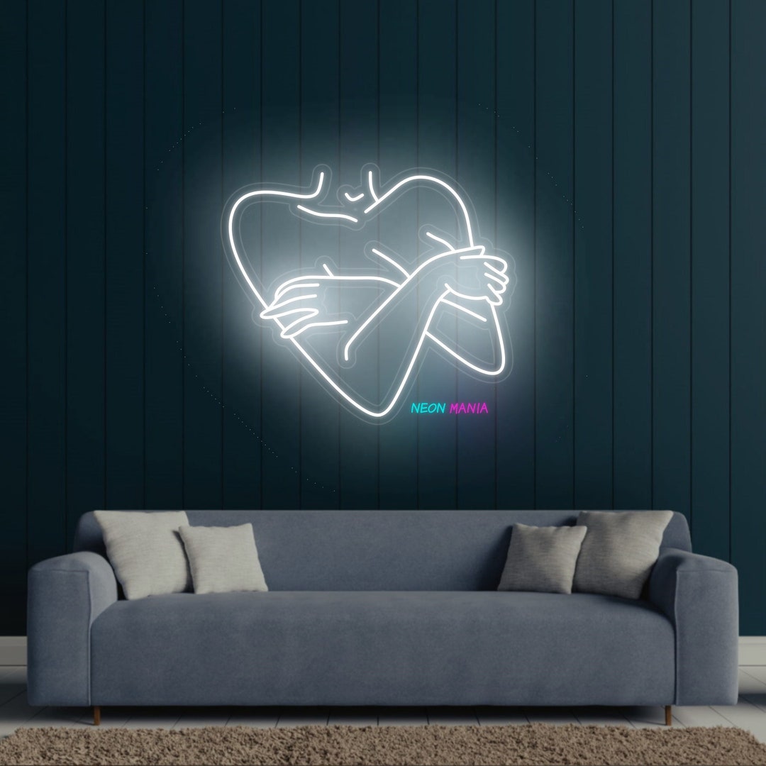 Woman Neon Sign, Female Body Led Light, Woman Covers Her Breast Neon ...
