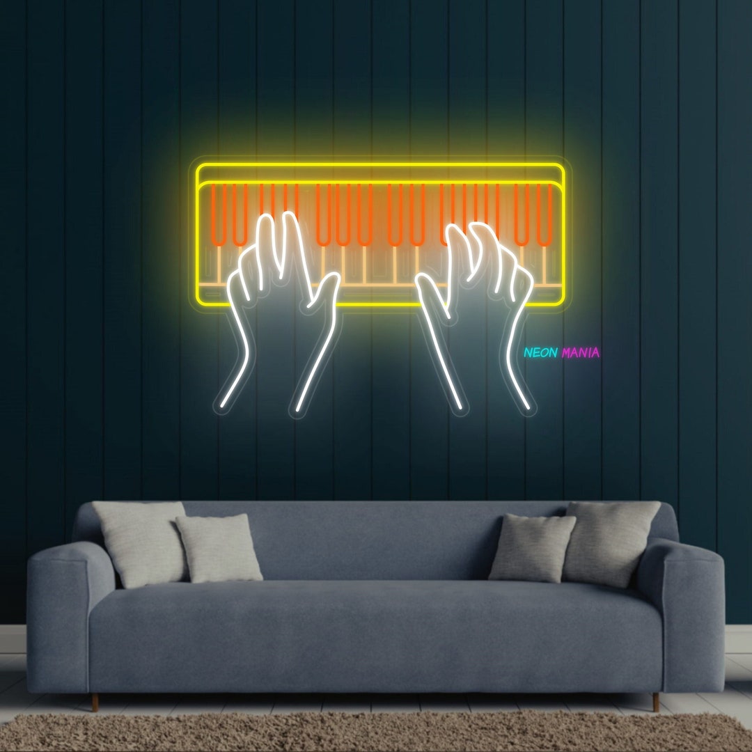 Piano Neon Sign, Pianist Led Light, Pianist's Hands Light Sign, Music ...