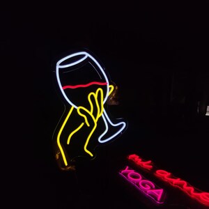 Glass of Wine Neon Sign Hand Hold Wine Led Neon Champagne - Etsy