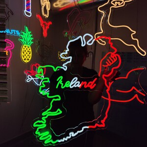 Ireland Map Neon Sign, the Second-largest Island of the British Isles ...