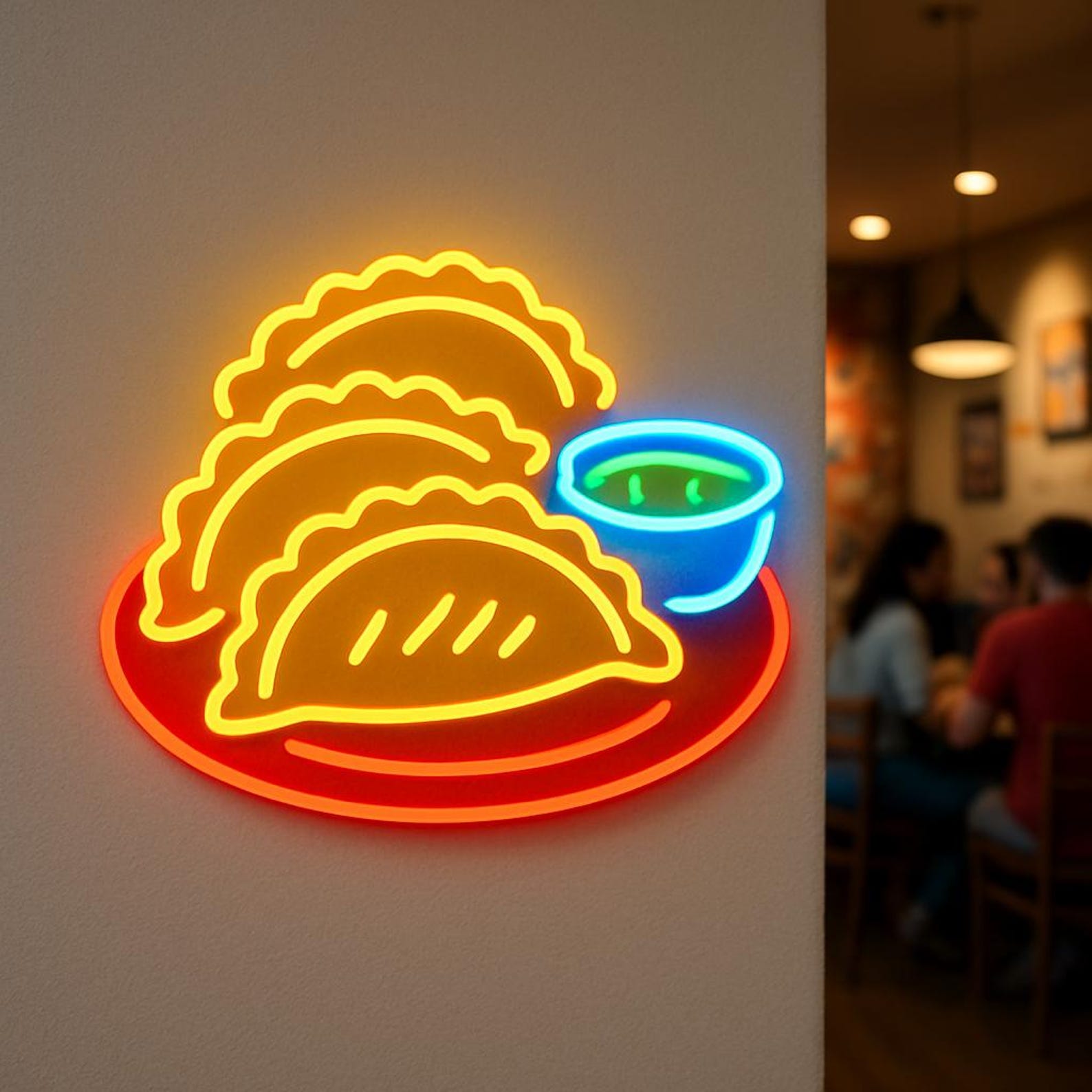Empanadas Neon Sign. Restaurant Light. Empanadas and Sauce in a Bowl ...