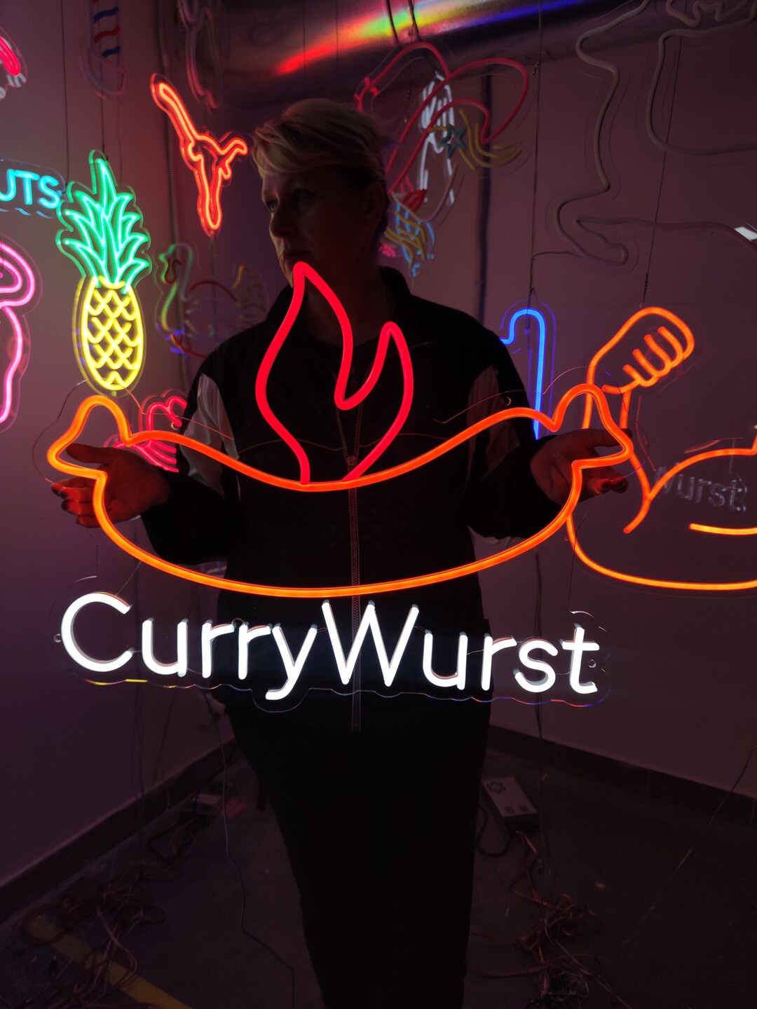 Currywurst Neon Sign, Sausage With a Fire Led, Sausages in Tomato Sauce ...