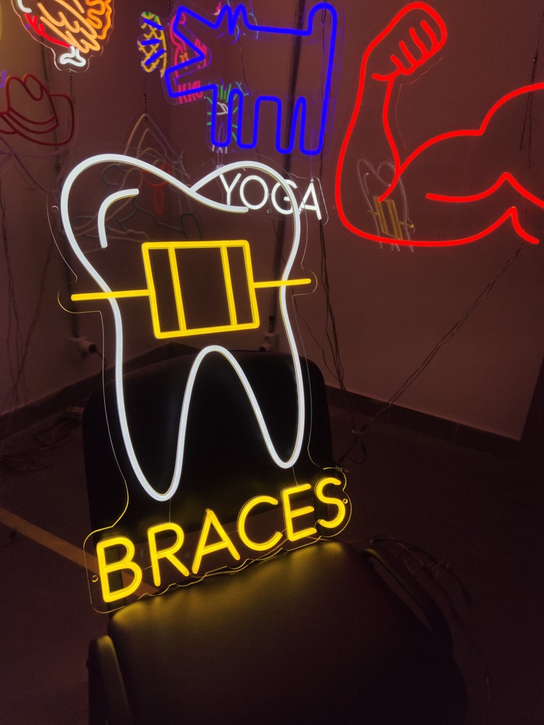 Tooth With a Brace Neon Sign, Teeth Braces Led Neon, Dental Braces Led ...