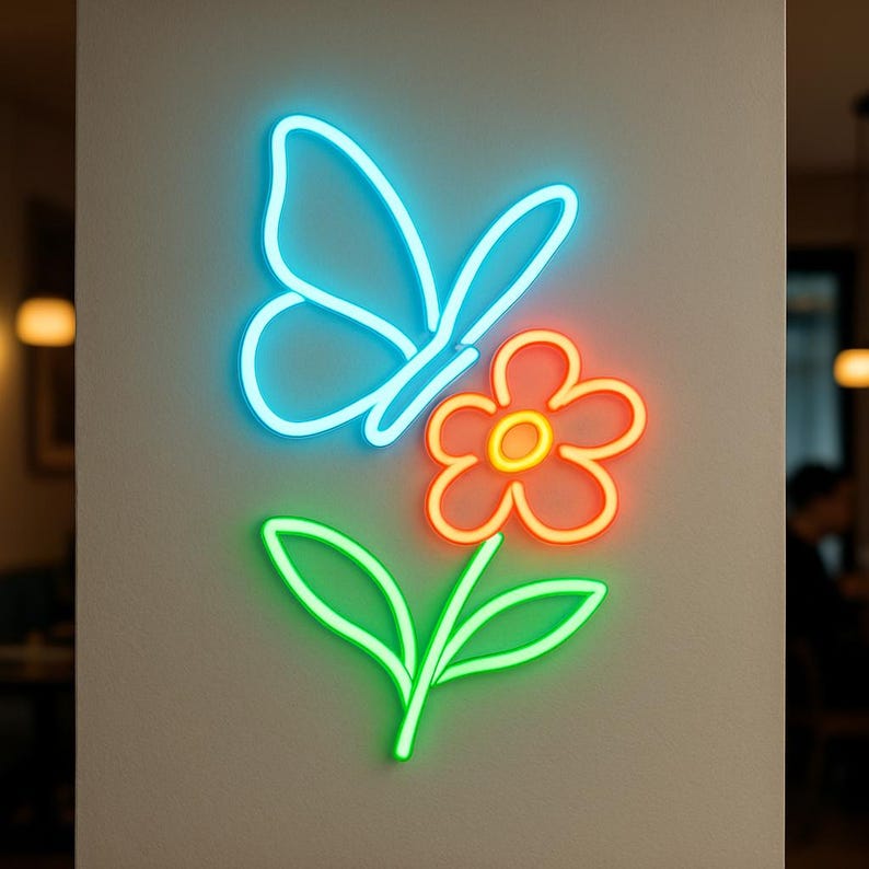 Butterfly Neon Sign. Living Room Light. Cafe Led Sign. Flower and ...