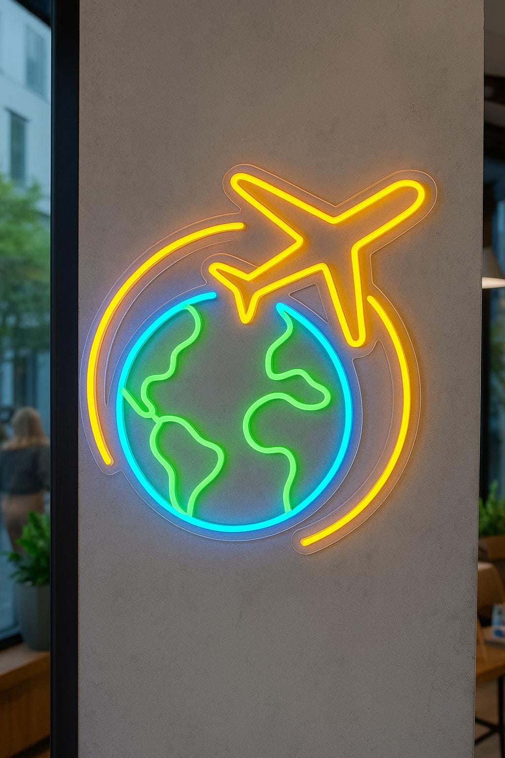 Planet and Airplane Neon Sign. Travel LED Decor. Travel Agency LED ...