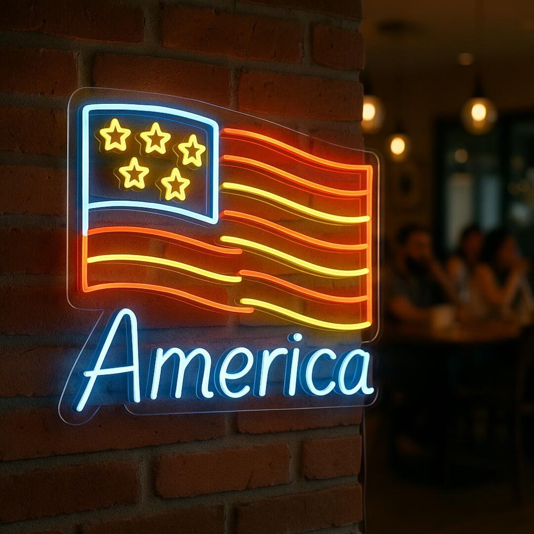 American Flag Neon Sign. Country Flag LED Decor. Patriotic Neon Decor ...