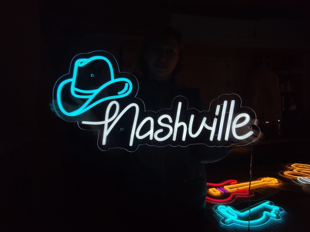 Nashville Neon Sign, Cowboy Hat Led Sign, Western Decor Neon Light ...