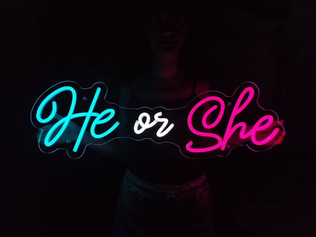 He or She Neon Sign, Baby Shower Led Light, Gender Reveal Party ...