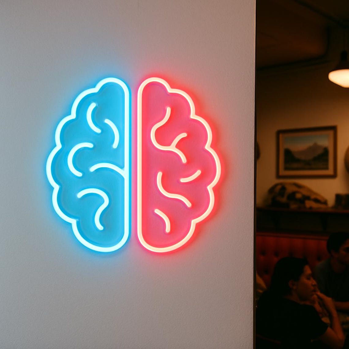 Brain Divided Into Two Hemispheres Neon Sign. Neurological Clinics ...