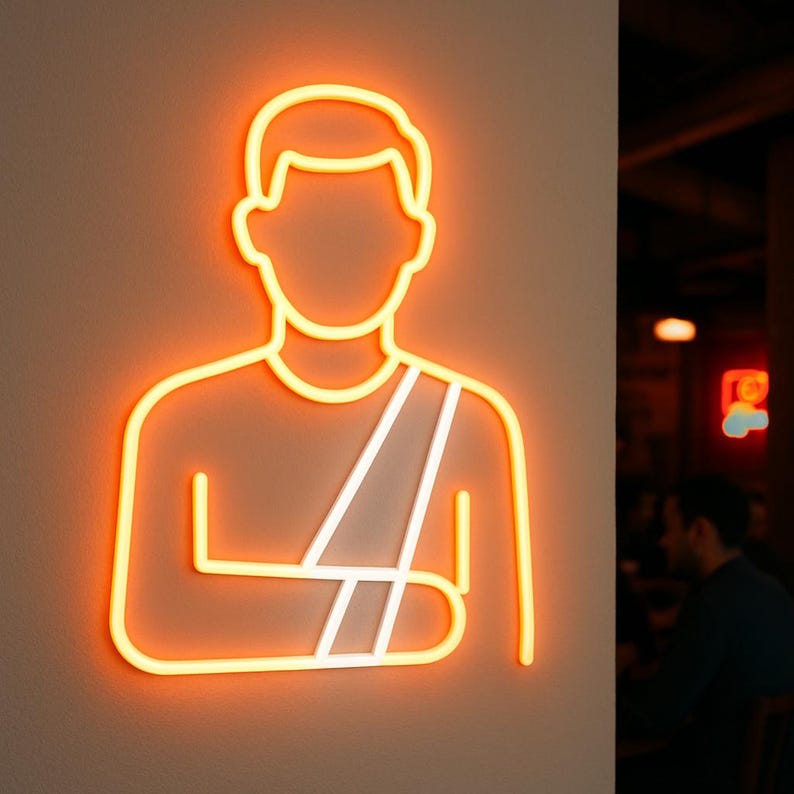 Man With Bandaged Arm Neon Sign. Trauma Center Light. Medical Centers ...