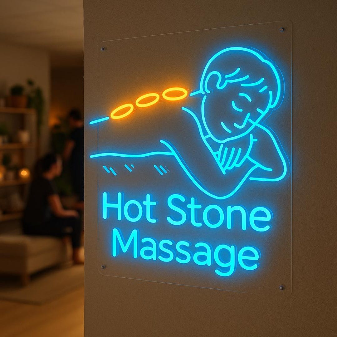 Hot Stone Massage Neon Sign. Massage Salon Neon Decor. Massage Wall ...