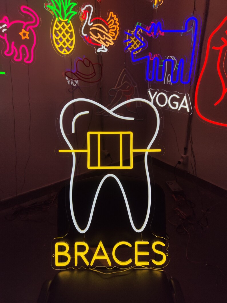 Tooth With a Brace Neon Sign, Teeth Braces Led Neon, Dental Braces Led ...