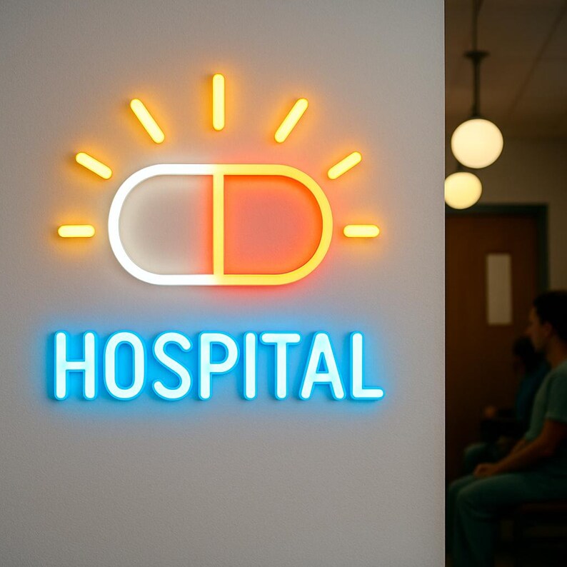 Tablet and Hospital Neon Sign. Hospital Light. Ambulance Led Sign. Gift ...