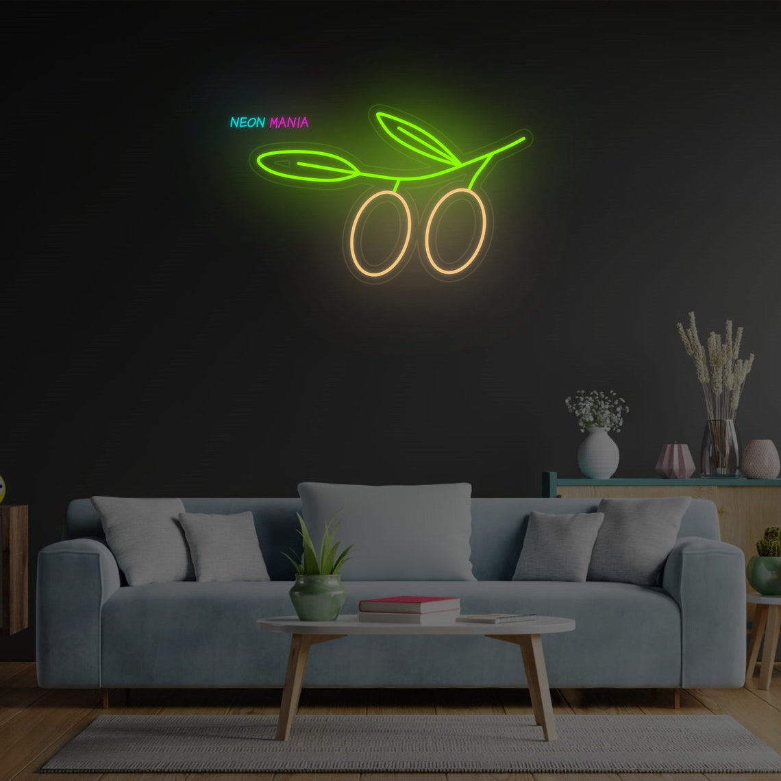 Olive Neon Sign: Light up Your Cafe. Olive Leaf Branch Led Neon. - Etsy
