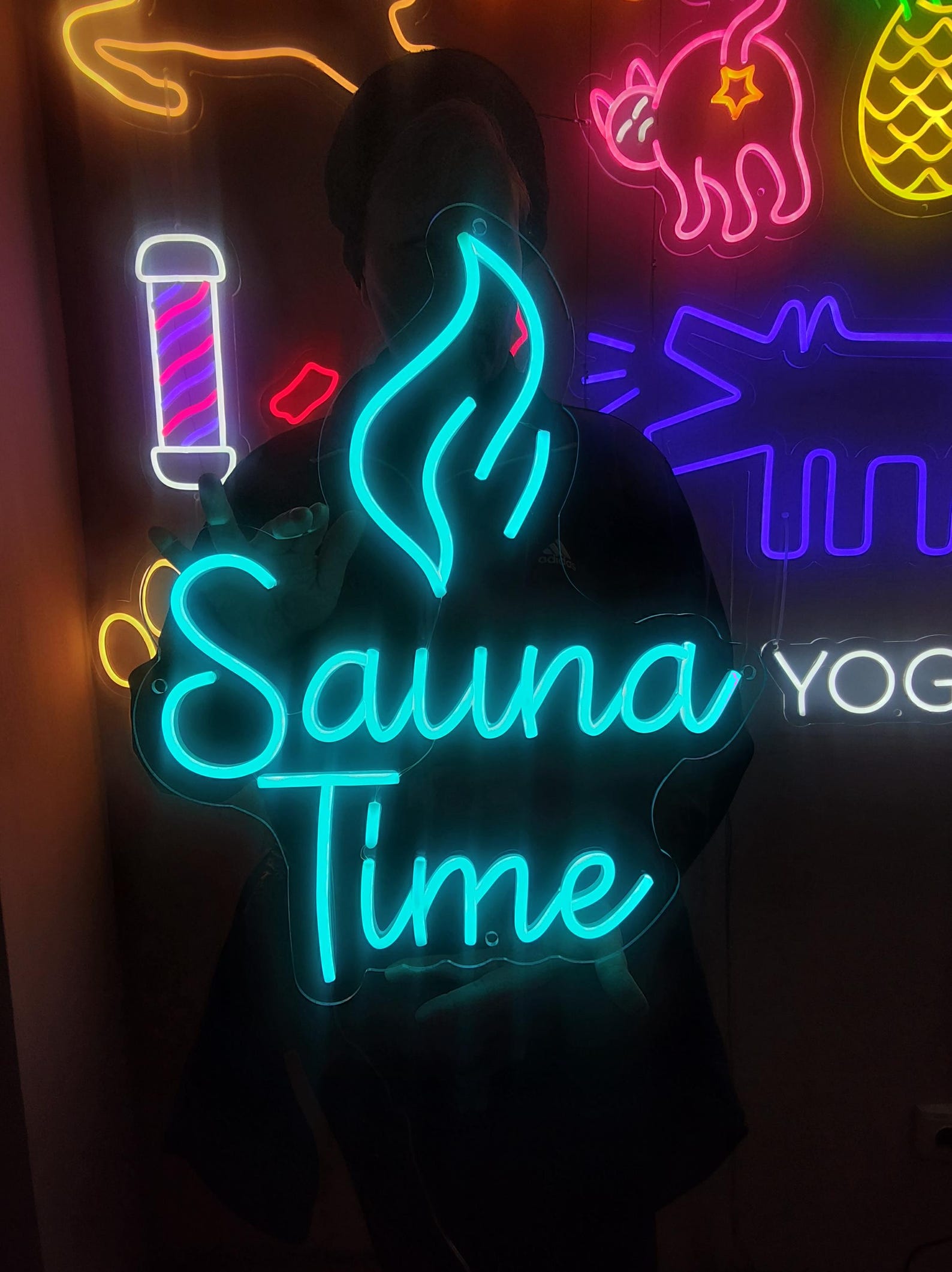 Sauna Neon Sign. Welcome to the Heat, Sauna Time, Bath Broom, Palm Tree ...