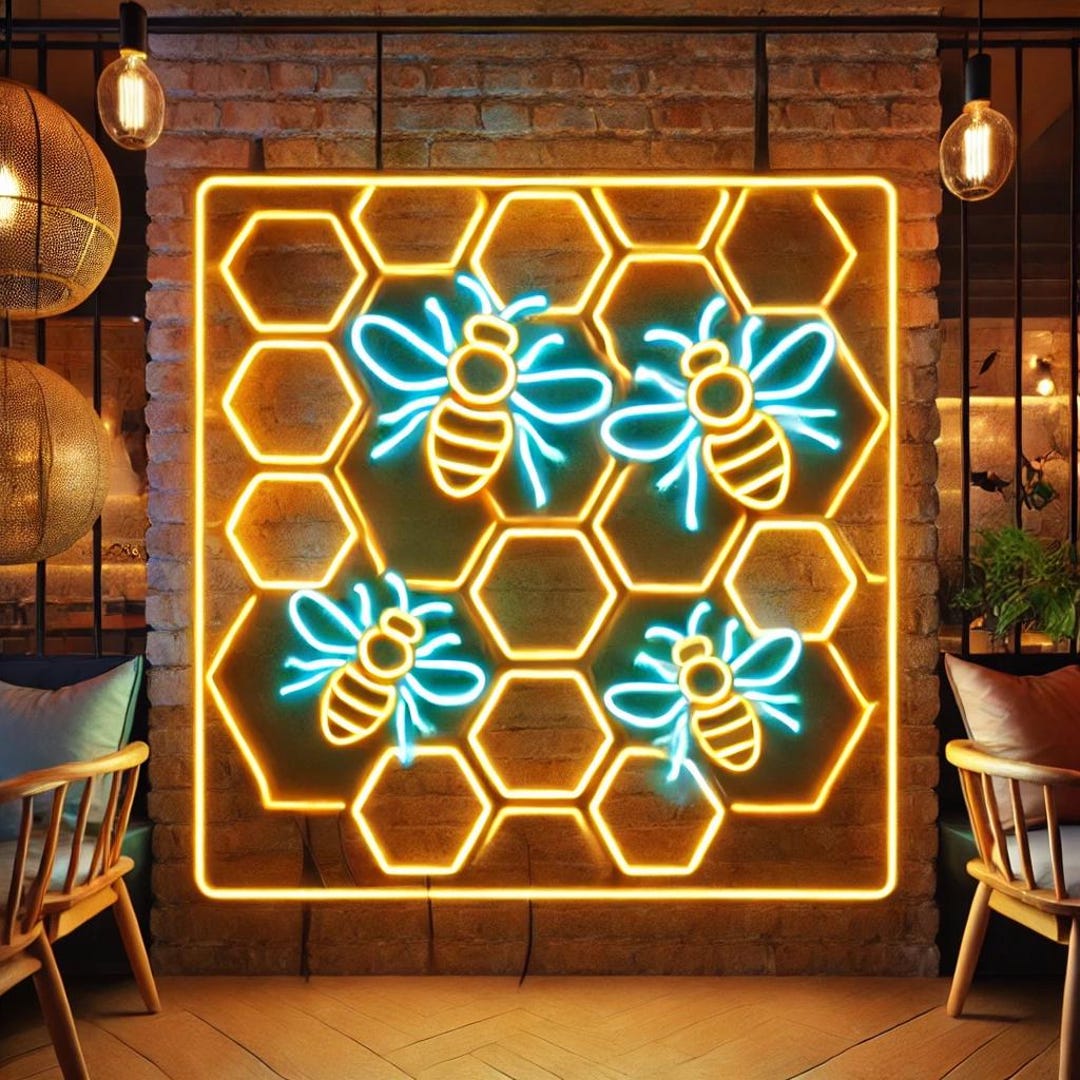Custom Beekeeping LED Neon Sign. Honey, Bees in Honeycombs, Buzzing ...