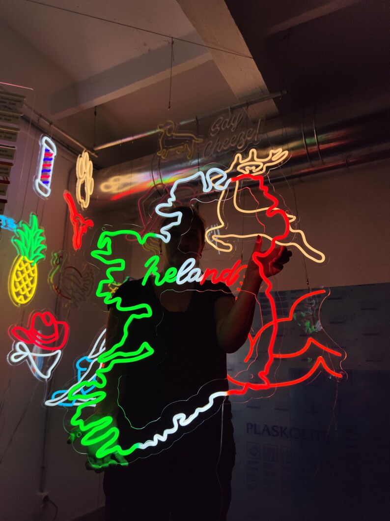 Ireland Map Neon Sign, the Second-largest Island of the British Isles ...