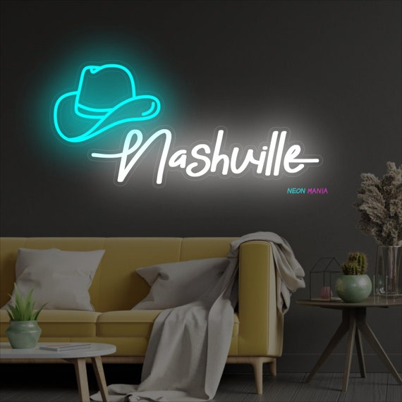 Nashville Neon Sign Cowboy Hat Led Sign Western Decor Neon - Etsy