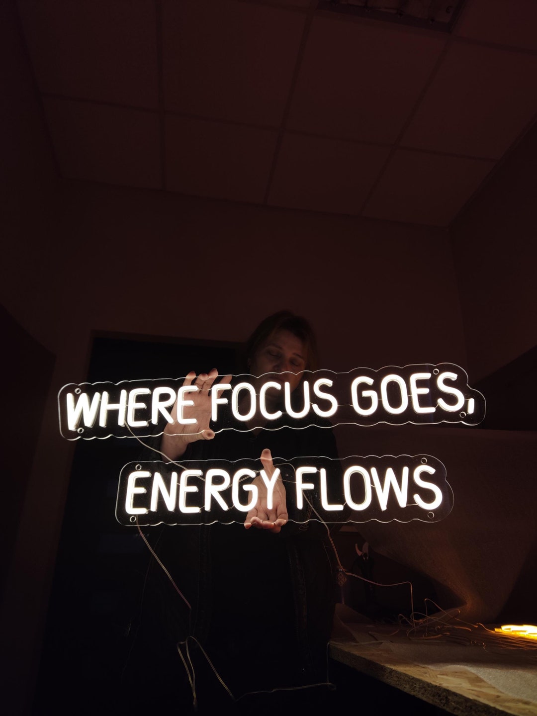 Where Focus Goes, Energy Flows Neon Sign. Custom Beauty Salon Signs ...