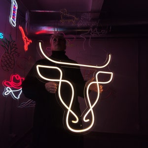 Bull Neon Sign, Bull Head Led Neon, Bull Light Sign, Animal Sign, Texas ...