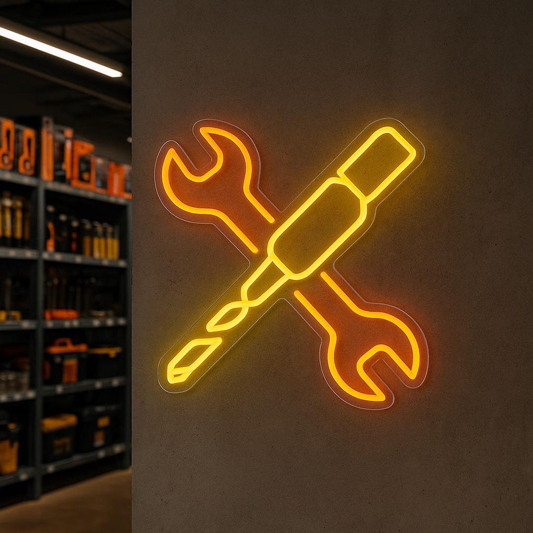 Tool Store Neon Sign. Drill and Wrench, Fix It Fast, Repair Station ...