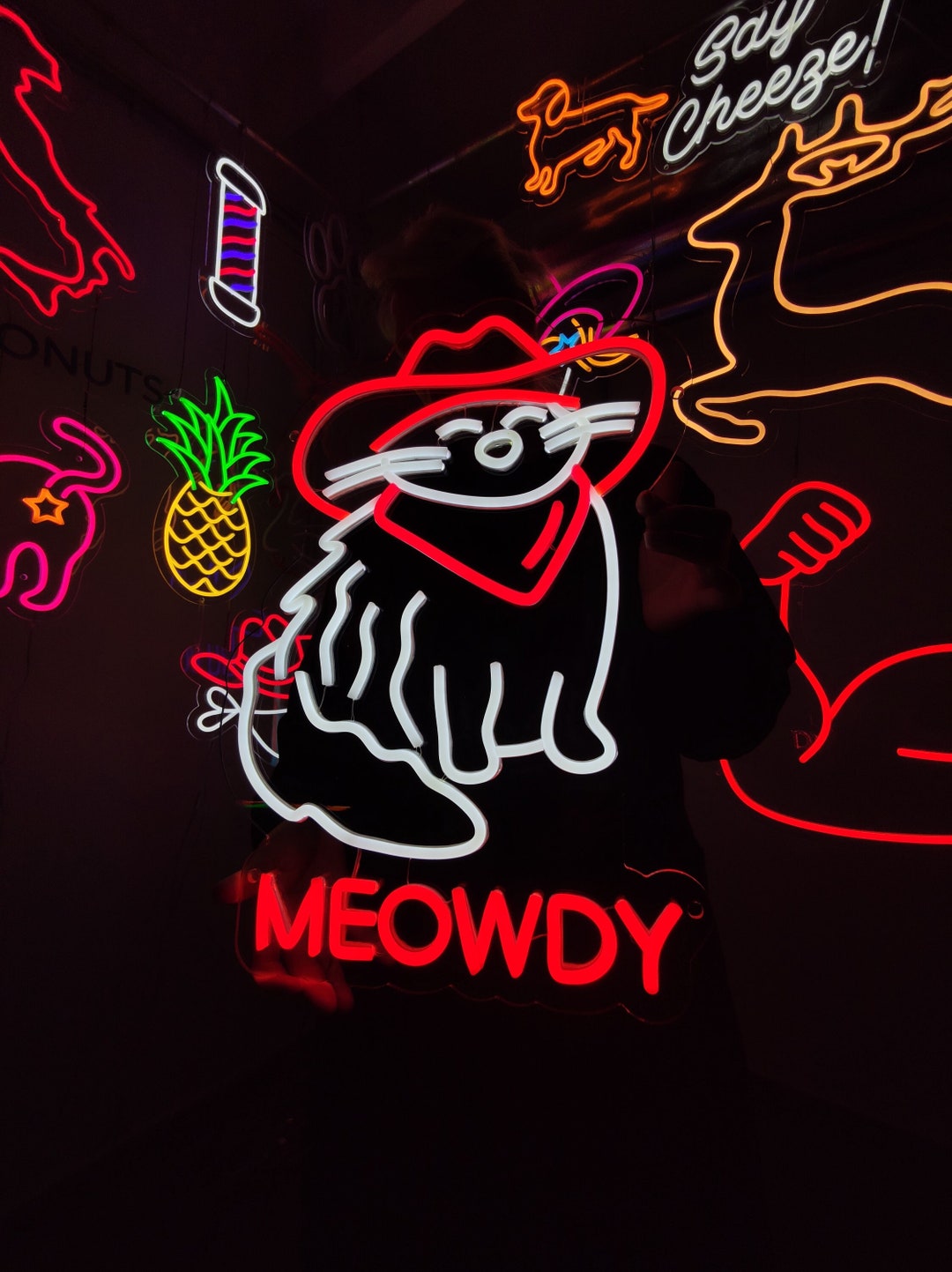 Cat in a Cowboy Hat Neon Sign, Meowdy Neon Led Sign, Cowboy Cat Led ...