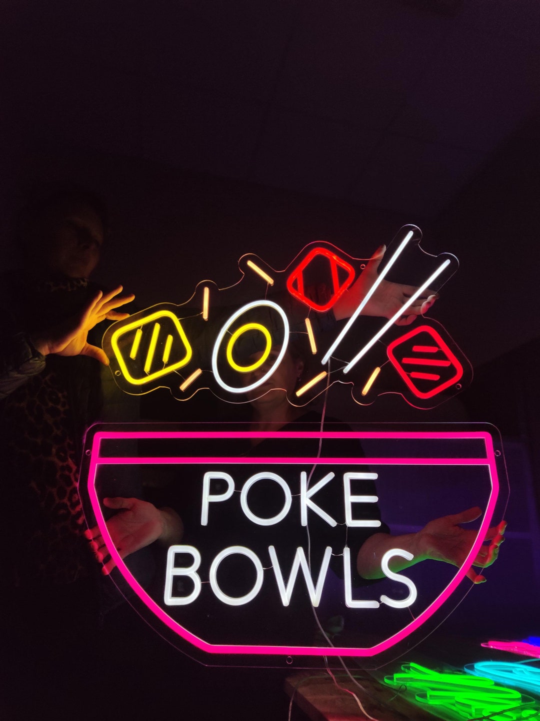 Poke Bowl Neon Sign, Bowl Led Light, Led Restaurant Sign, Neon Hawaiian ...