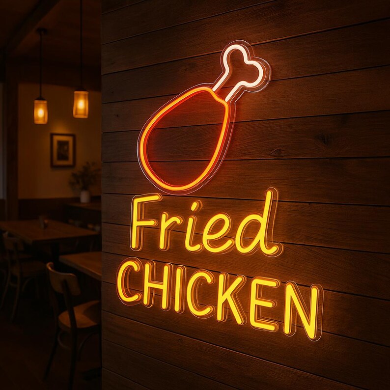 Fried Chicken Neon Sign. LED Restaurant Decor. Chicken Wings, Chicken ...
