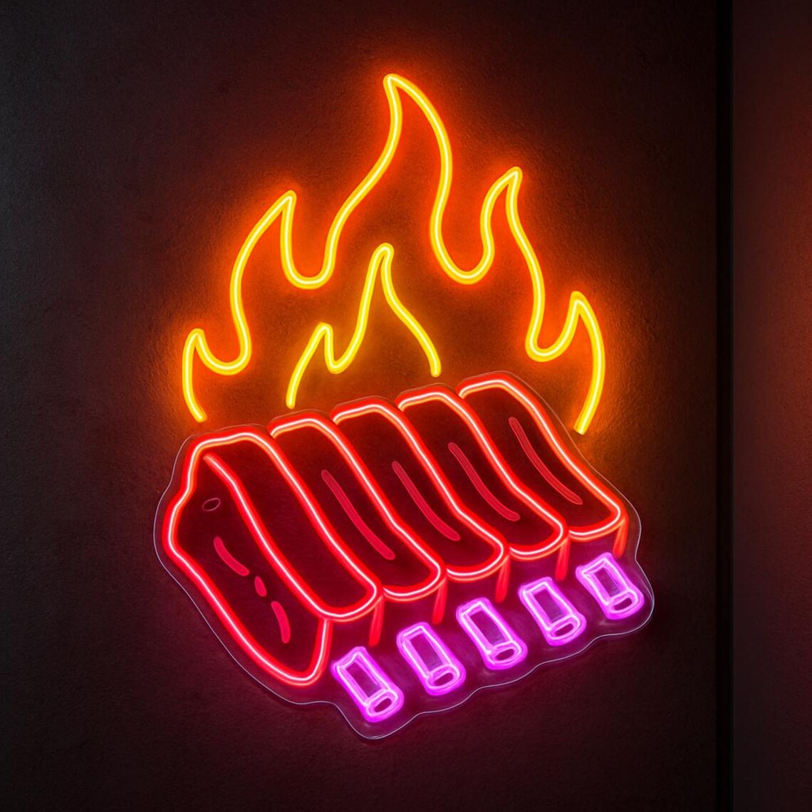BBQ Ribs Neon Sign - Custom LED Barbecue Light Sign. Grill Decor - Ribs ...