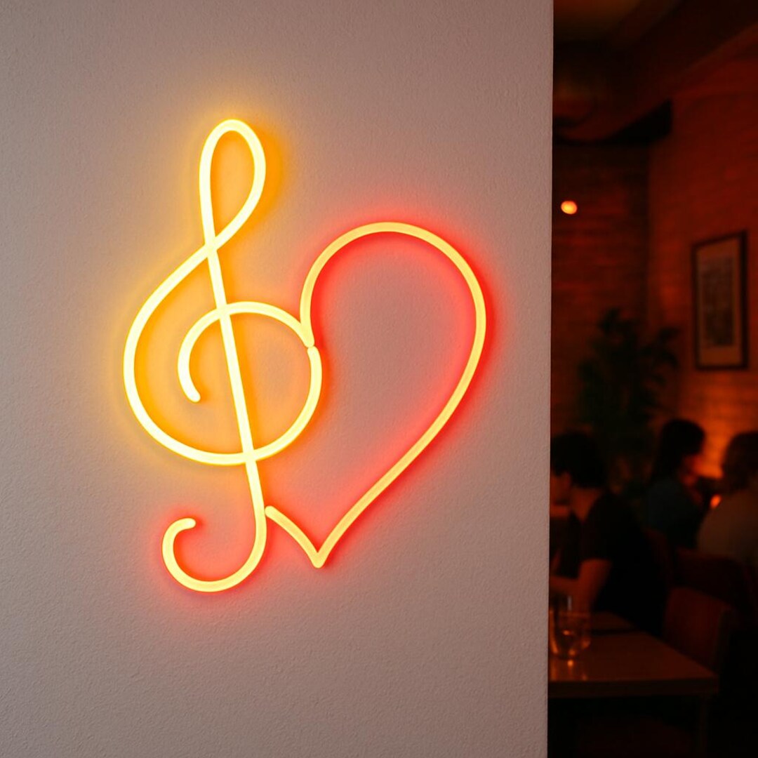 Treble Clef and Heart Neon Sign. Recording Studio Light. Music Cafe Led ...