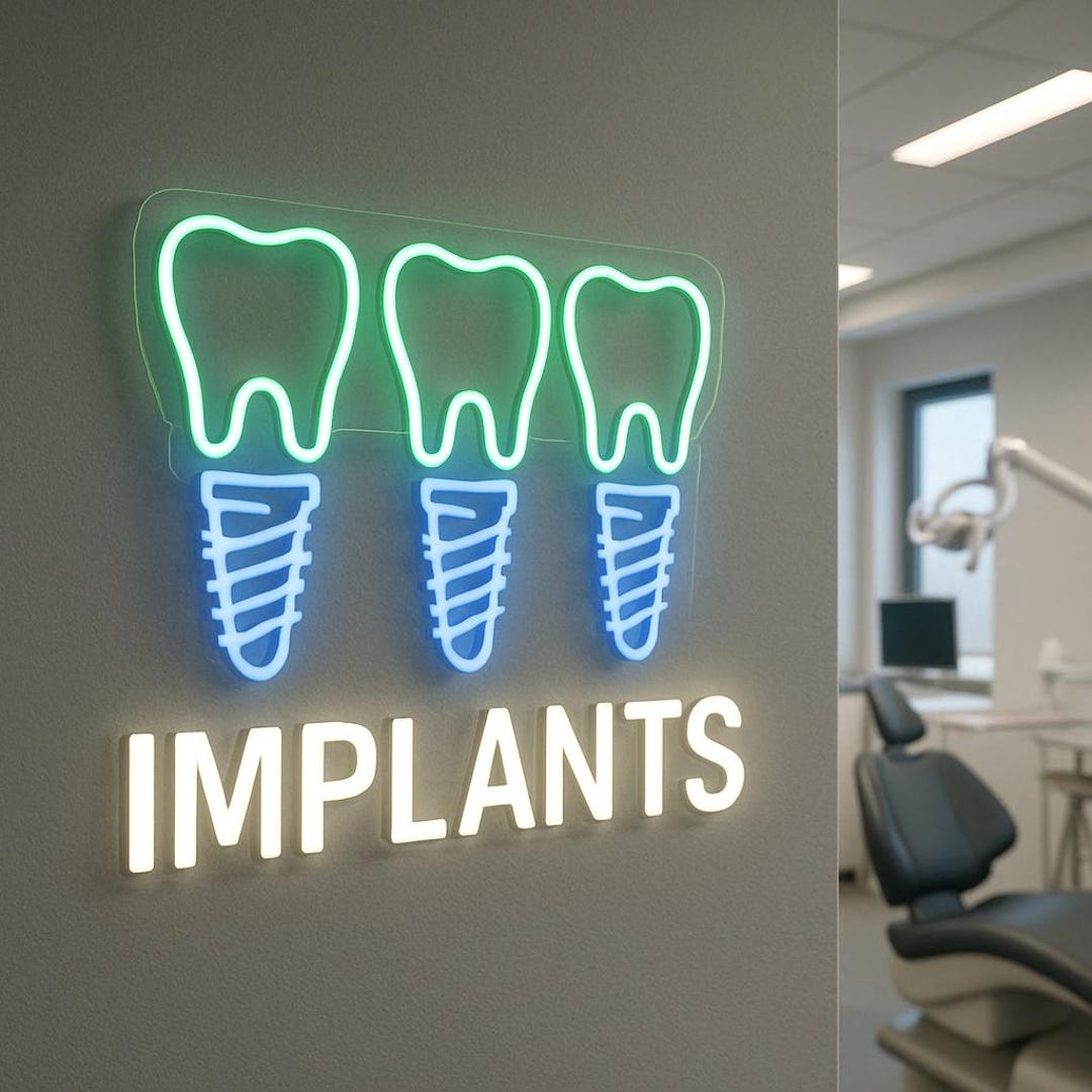 Tooth Implant Neon Sign. LED Hospital Decor. Dental Clinic Neon Decor ...