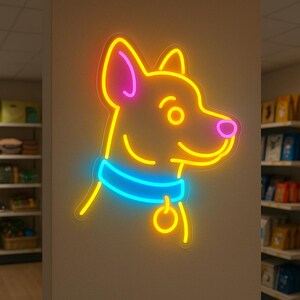 Neon Pet Shop Decor. Dog Neon Sign. Dog on a Leash LED Decor. Dog in ...