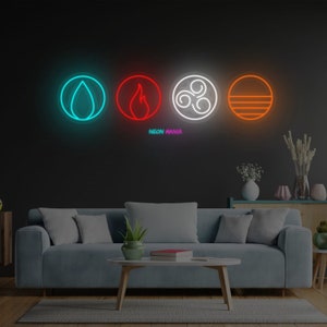 Four Elements Neon Sign, Water Fire Air Earth Led Light Sign, Wind ...