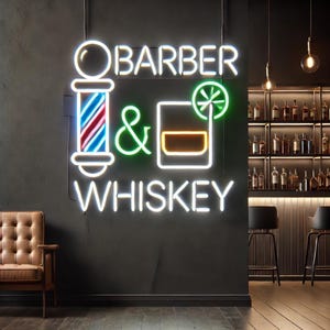 Barbershop Neon Sign. Cut and Shave, Barber & Whiskey, the Gentleman’s ...