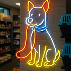Neon Pet Shop Decor. Dog Neon Sign. Dog on a Leash LED Decor. Dog in ...