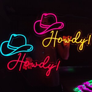 Howdy Neon Sign, Led Cowboy Hat Sign, Western Led Sign, North American ...