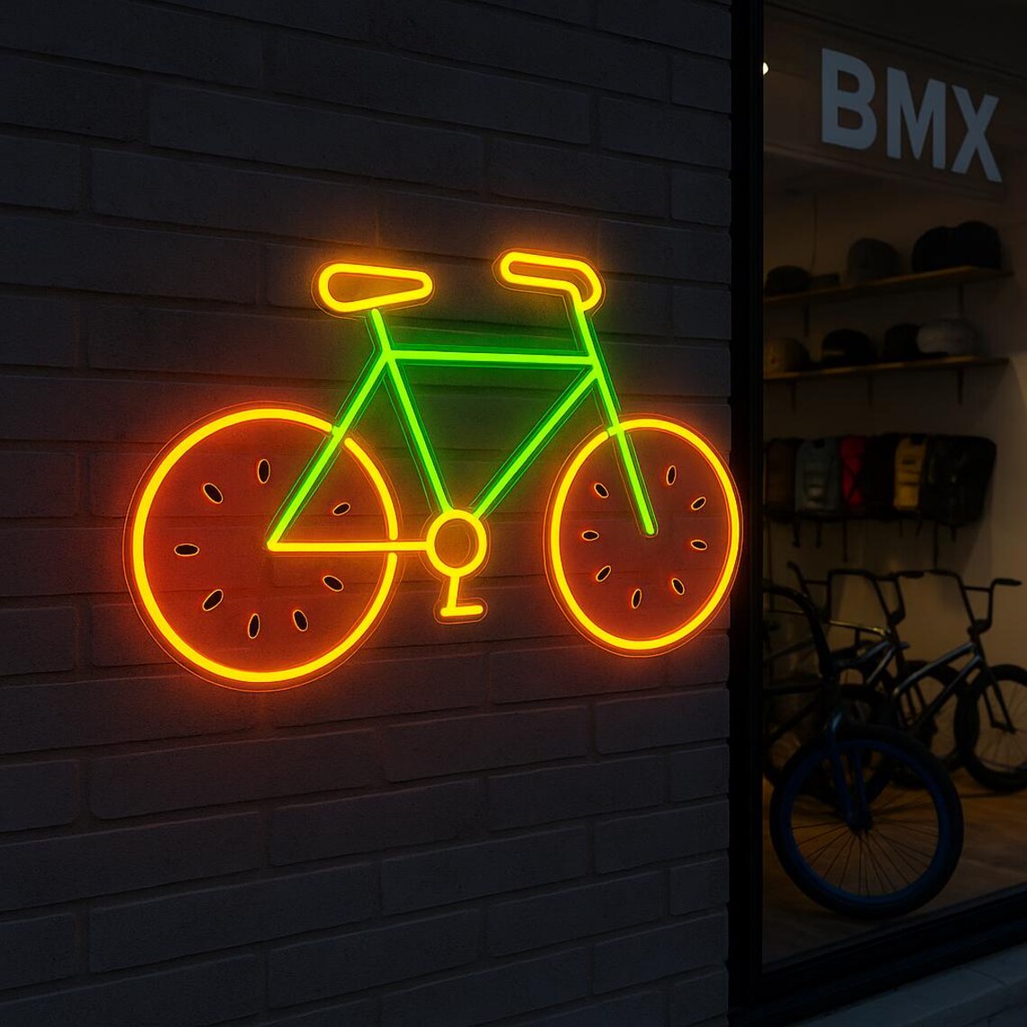 BMX Bike Neon Decor. Bicycle, Cyclist in Jump, Bicycle in Flames ...