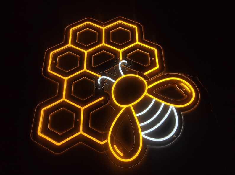 Honeycomb Neon Sign Bee Led Neon Light Honey Bee Led Night - Etsy