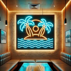 Custom Island Neon Sign. Palm Trees, Coconut Tree, Banana Tree, Boat on ...