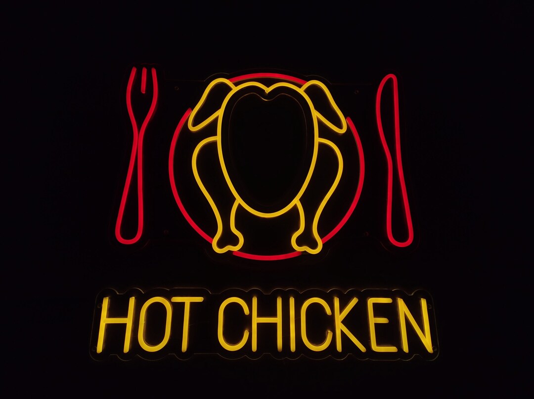 Hot Chicken Neon Sign, Chicken on the Plate Led Light, Roast Chicken ...