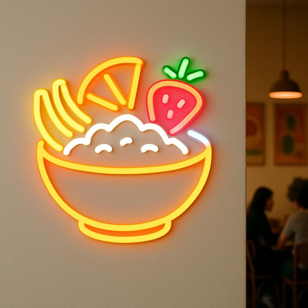 Oatmeal With Fruit Neon Sign. Healthy Breakfast Light. Breakfast Cafe ...