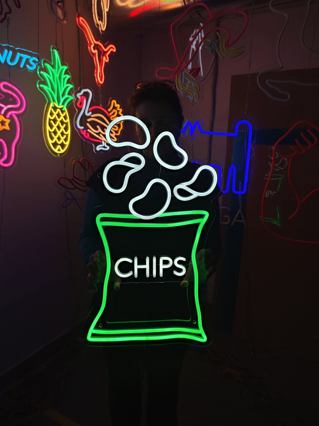 Chips Neon Sign, Crisps Led Light, Potato Chips Bag Neon Light, Chips ...