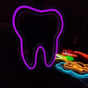 Tooth Neon Sign, Dental Office Decor, White Tooth Led Neon, Dentist ...