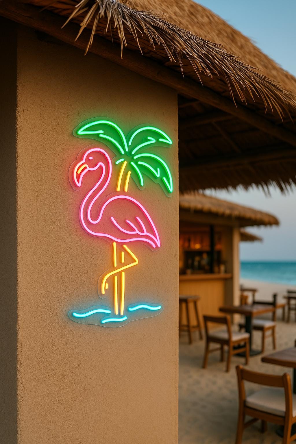 Flamingo Under a Palm Tree Neon Sign. Flamingo on the Island Led Light ...