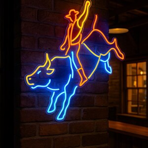 Rodeo Neon Sign. Bull LED Decor. Woman on Bull Neon Decor. Man on Bull ...