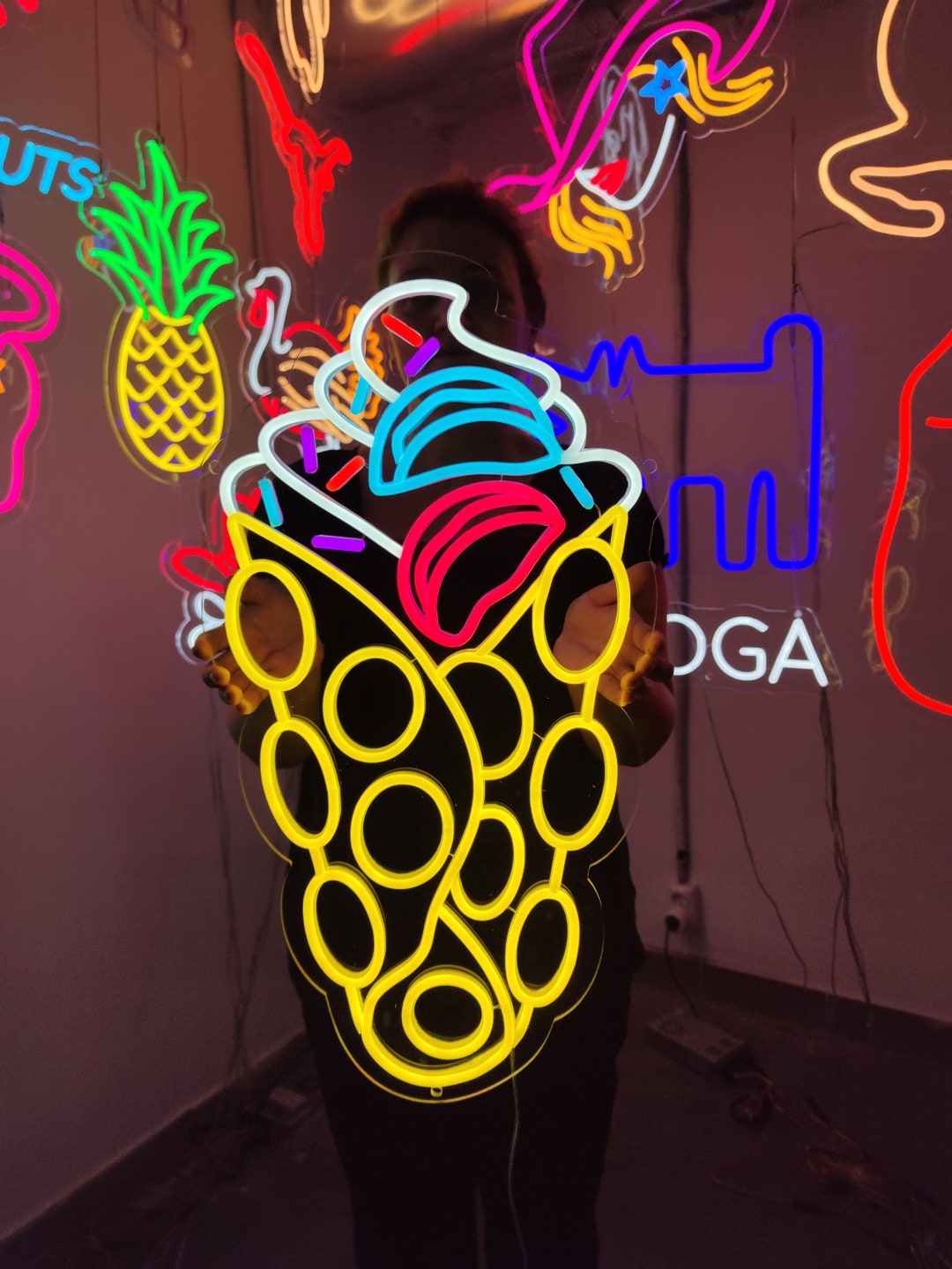 Bubble Waffle Neon Sign, Hong Kong Street Food Led Sign, Puffle Waffles ...