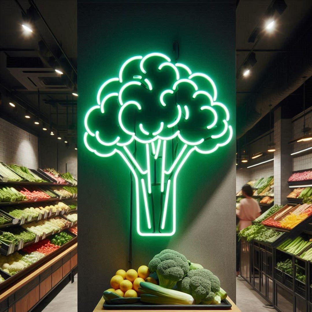 Broccoli LED Neon Sign. Vegan Gift Idea. Neon Decor for Vegetable Store ...