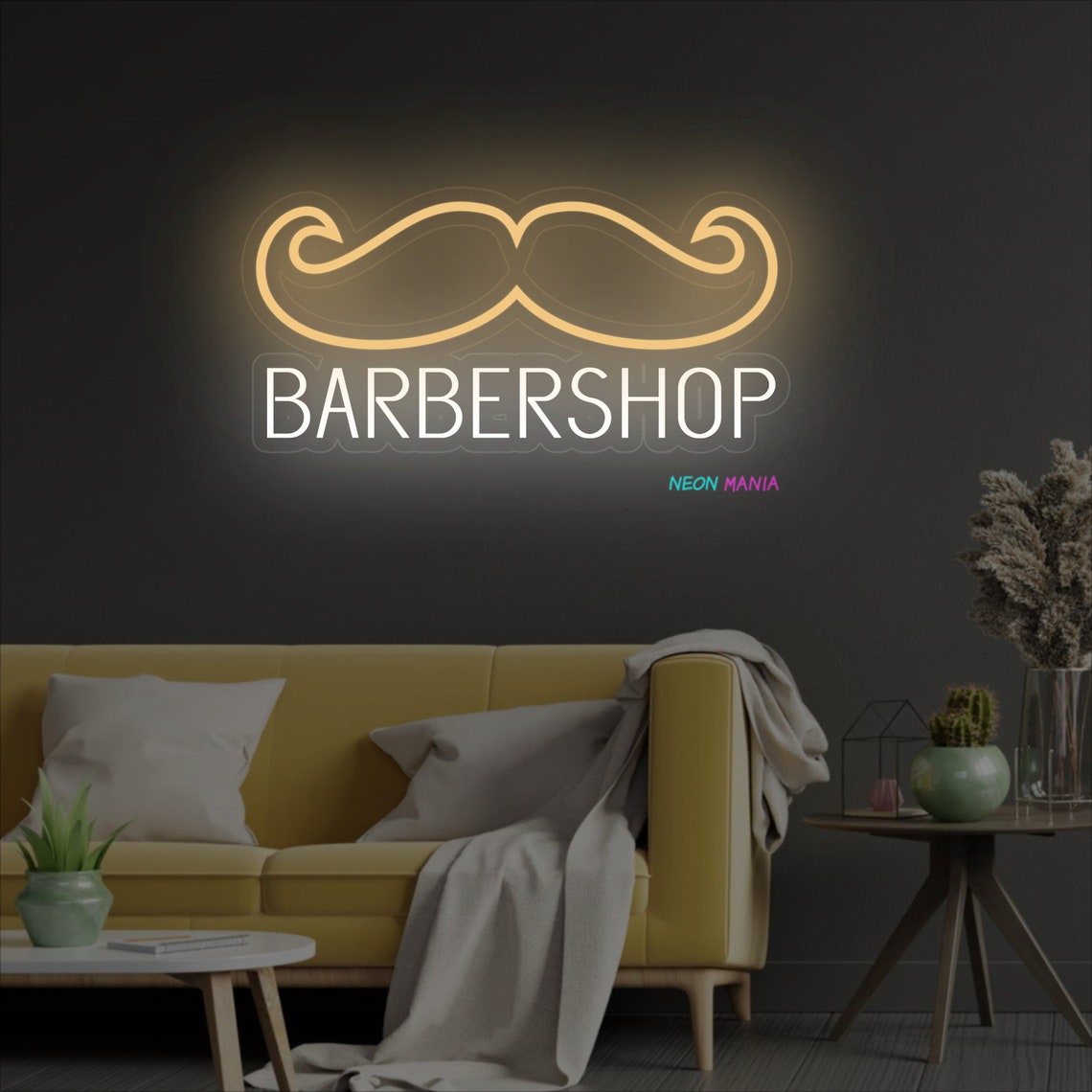Barbershop Neon Sign Mustache Led Neon Barber Salon Led | Etsy